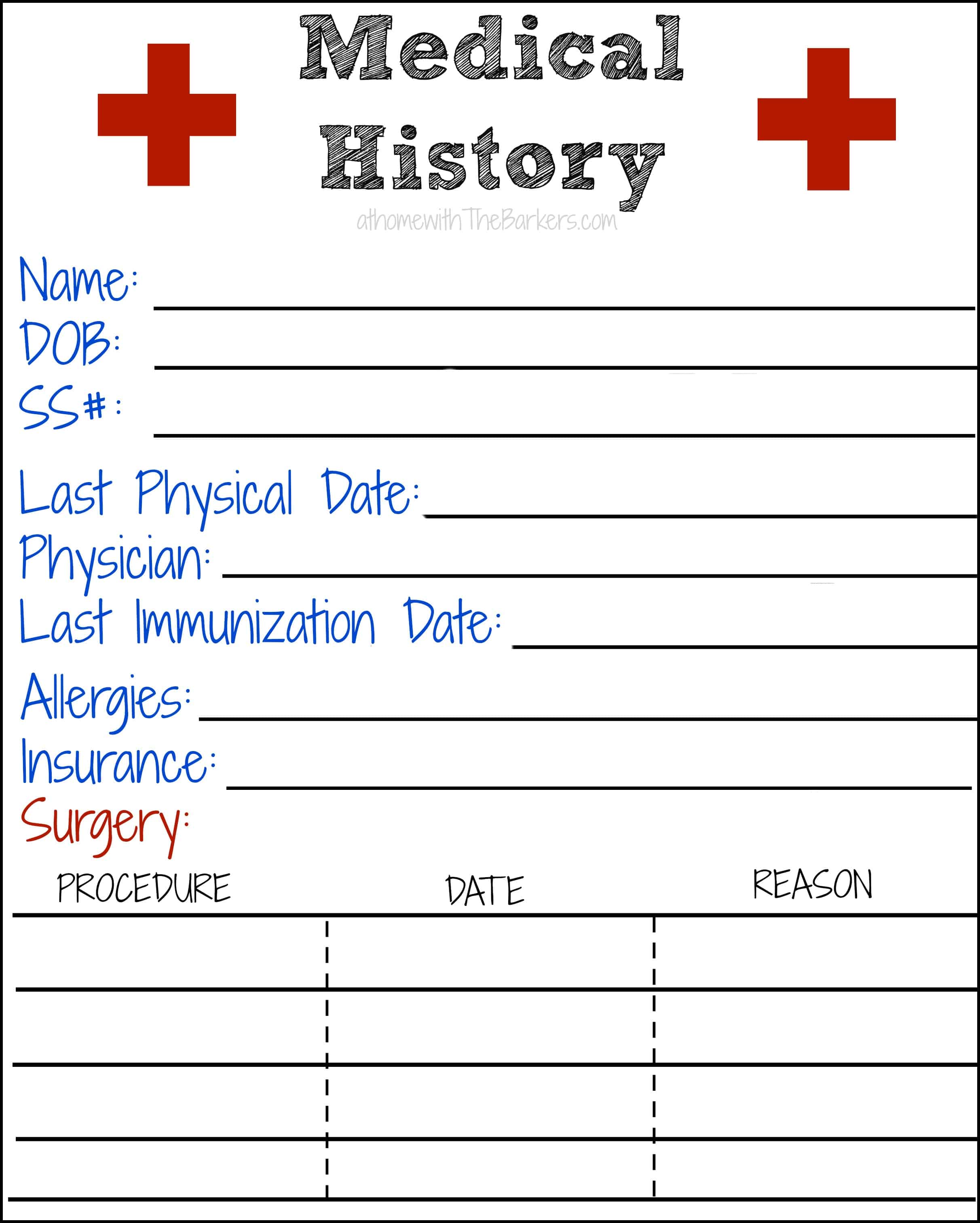 Medical History Free Printable - At Home With The Barkers